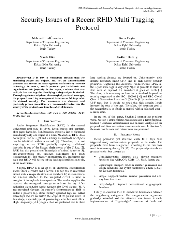 (PDF) Security Issues of a Recent RFID Multi Tagging Protocol
