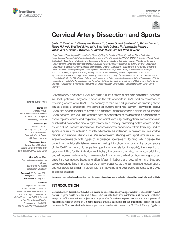 (PDF) Cervical Artery Dissection and Sports
