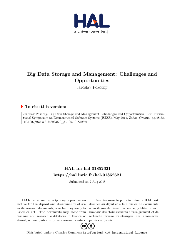 (PDF) Big Data Storage and Management: Challenges and Opportunities