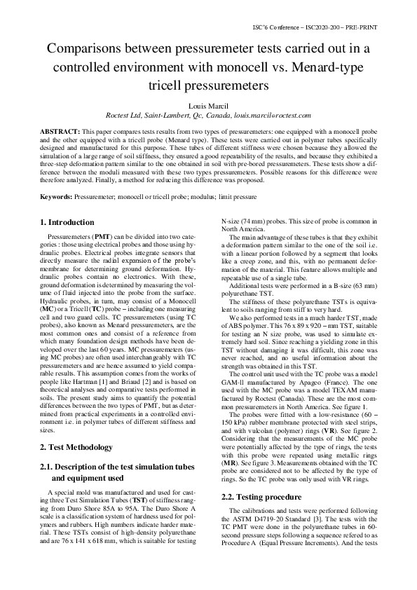 (PDF) Comparisons between pressuremeter tests carried out in a ...