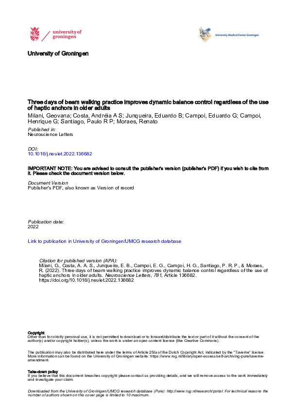 (PDF) Three days of beam walking practice improves dynamic balance control regardless of the use ...