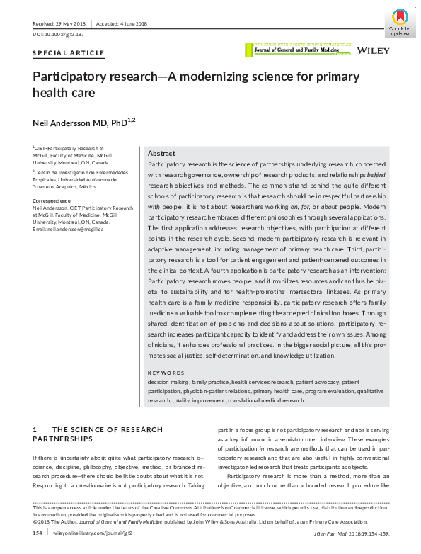 (PDF) Participatory research-A modernizing science for primary health care