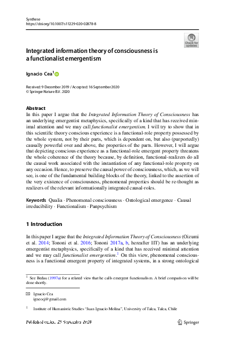 (PDF) Integrated information theory of consciousness: an updated account