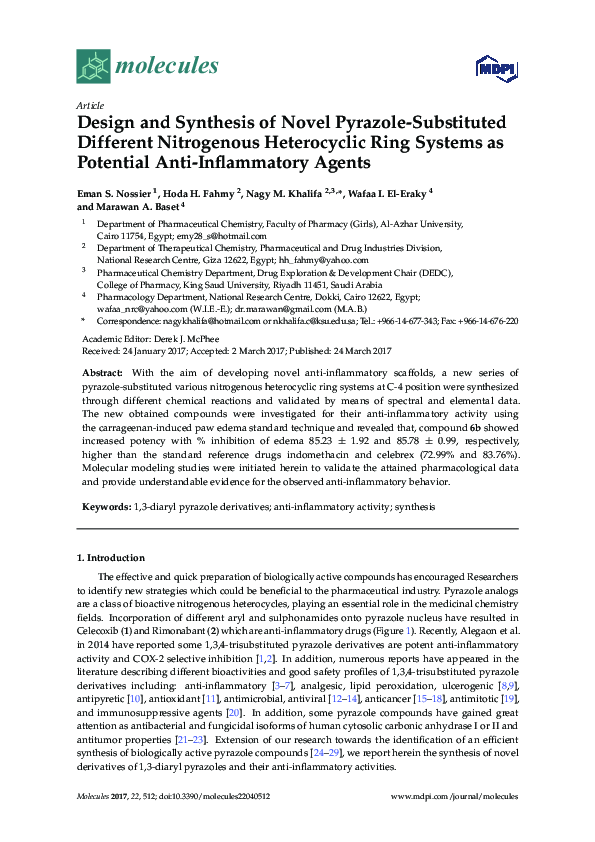 (PDF) Design and Synthesis of Novel Pyrazole-Substituted Different Nitrogenous Heterocyclic Ring ...