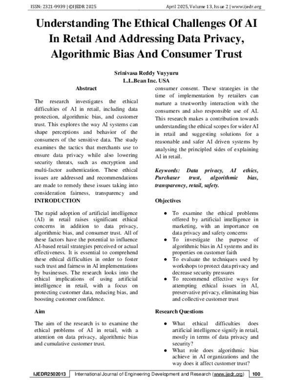(PDF) Understanding The Ethical Challenges Of AI In Retail And Addressing Data Privacy ...