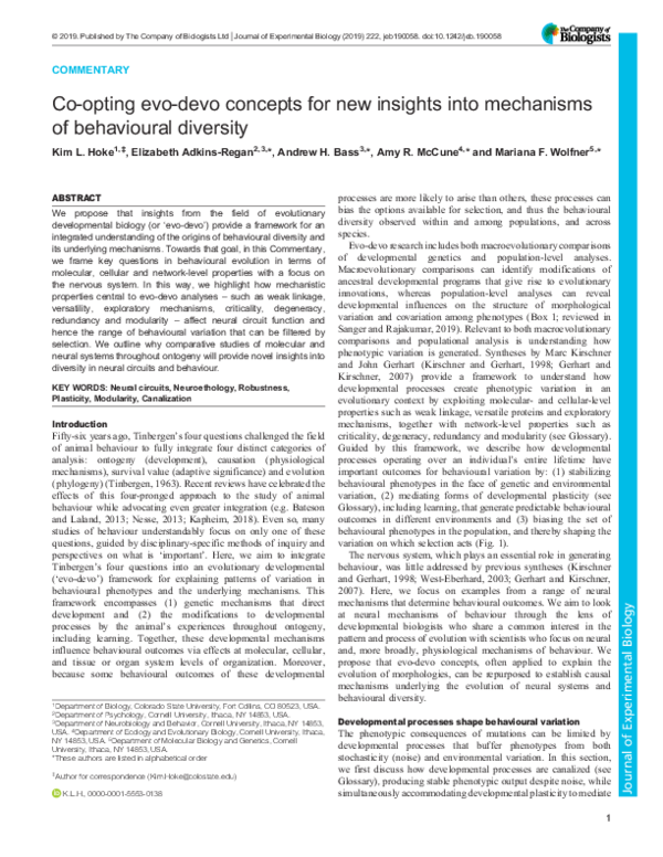 (PDF) Co-opting evo-devo concepts for new insights into mechanisms of ...