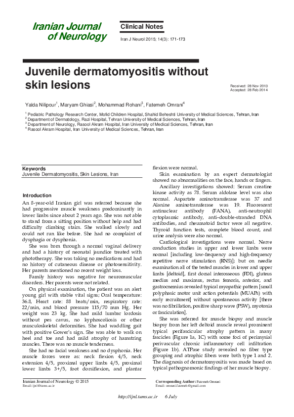 (PDF) Juvenile dermatomyositis without skin lesions