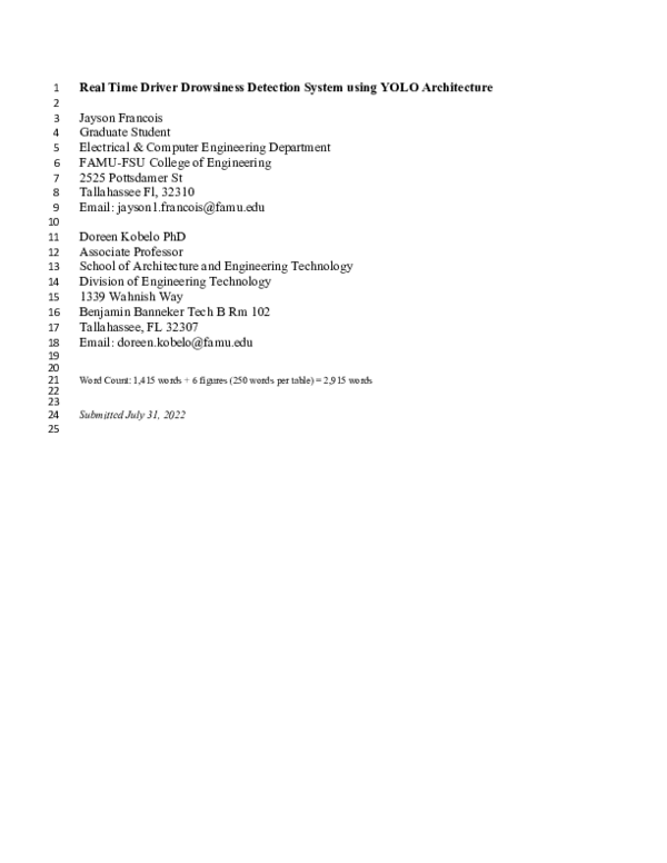 (PDF) Real Time Driver Drowsiness Detection System using YOLO Architecture