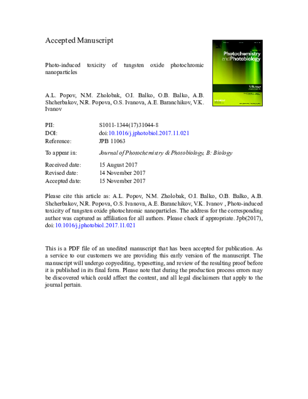 (PDF) Photo-induced toxicity of tungsten oxide photochromic nanoparticles