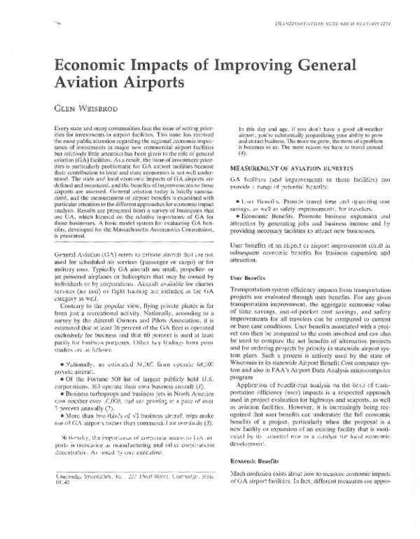 (PDF) Economic Impacts of Improving General Aviation Airports