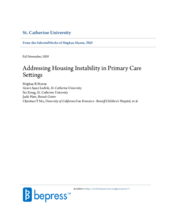 (PDF) Addressing Housing Instability in Primary Care Settings
