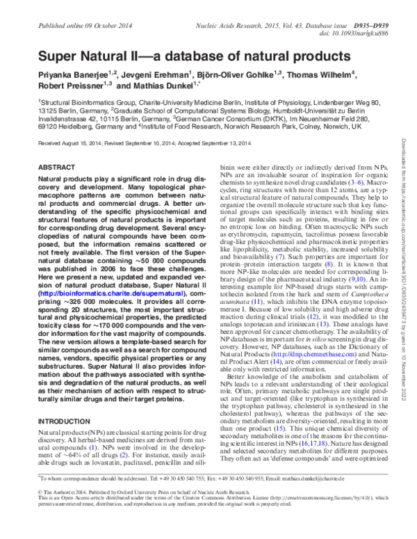 (PDF) Super Natural II--a database of natural products