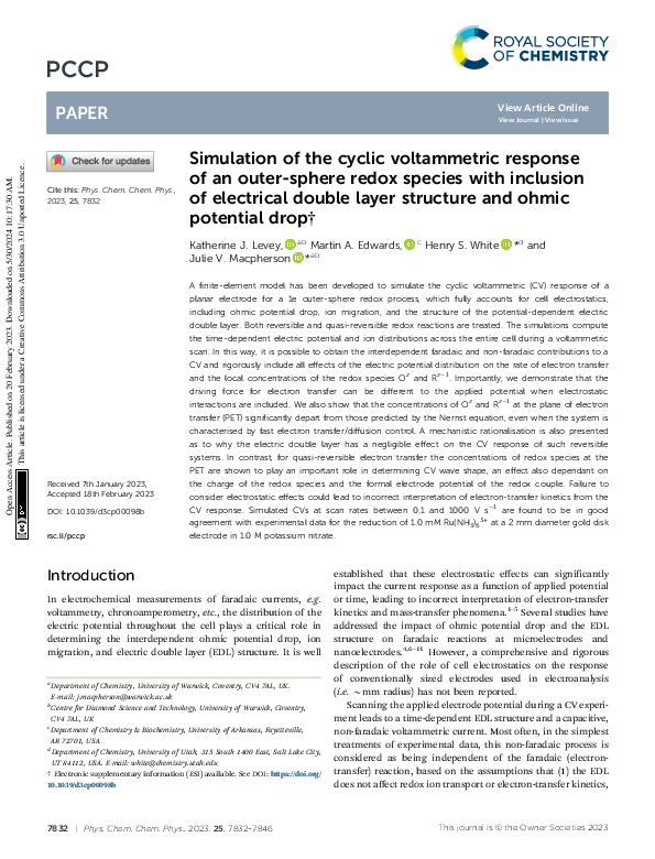 (PDF) Simulation of the cyclic voltammetric response of an outer-sphere ...