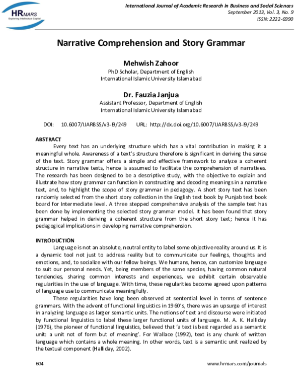 (PDF) Narrative Comprehension and Story Grammar