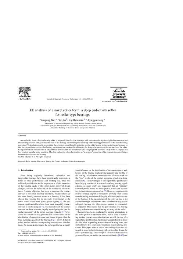 (PDF) FE analysis of a novel roller form: a deep end-cavity roller for roller-type bearings