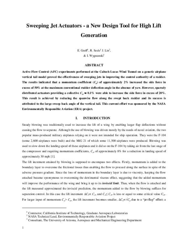 (PDF) Sweeping Jet Actuators - A New Design Tool for High Lift Generation