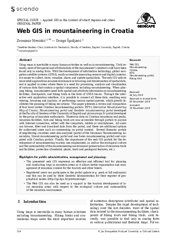 (PDF) Web GIS in mountaineering in Croatia