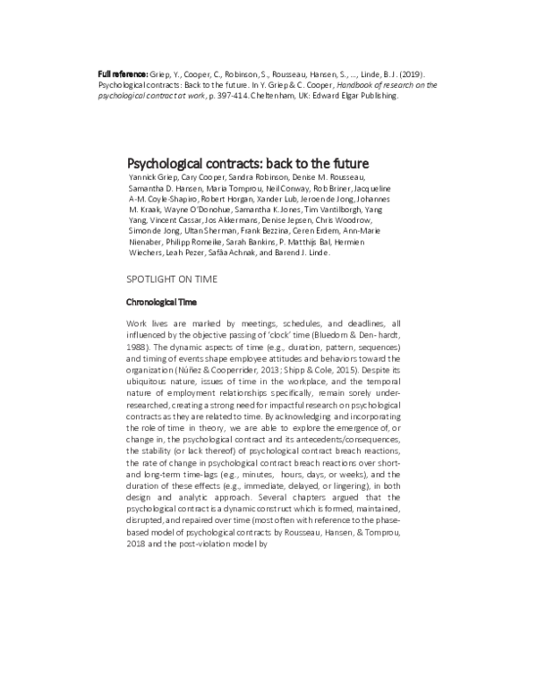 (PDF) Psychological contracts: back to the future