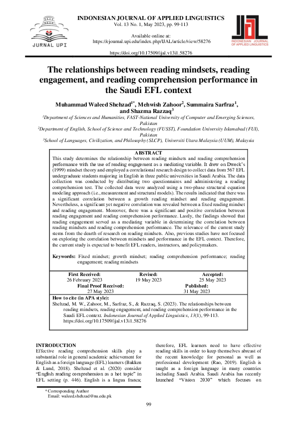 (PDF) The relationships between reading mindsets, reading engagement ...