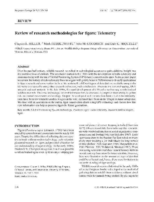 (PDF) Review of research methodologies for tigers: Telemetry