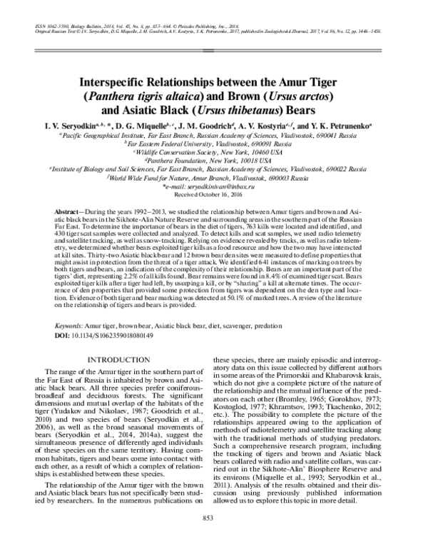 (PDF) Interspecific Relationships between the Amur Tiger (Panthera ...