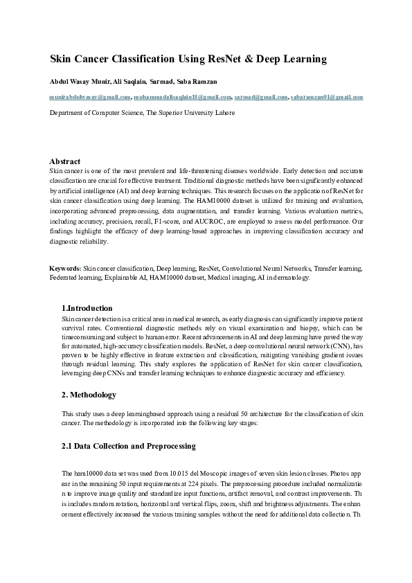 (PDF) Skin Cancer Classification Using ResNet & Deep Learning