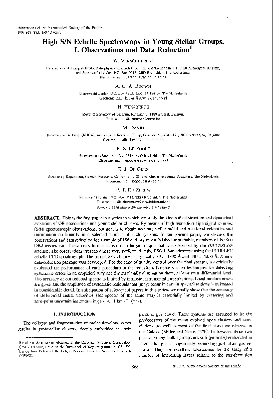 (PDF) High S/N Echelle Spectroscopy in Young Stellar Groups. I. Observations and Data Reduction