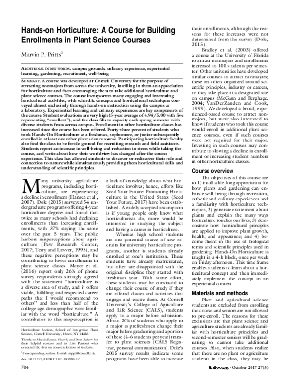 (PDF) Hands-on Horticulture: A Course for Building Enrollments in Plant ...