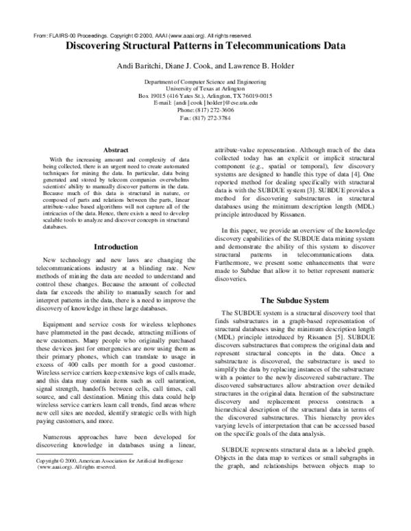 (PDF) Discovering Structural Patterns in Telecommunications Data