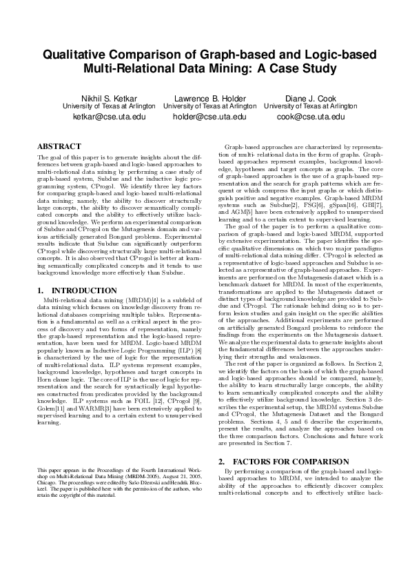 (PDF) Comparison of graph-based and logic-based multi-relational data mining