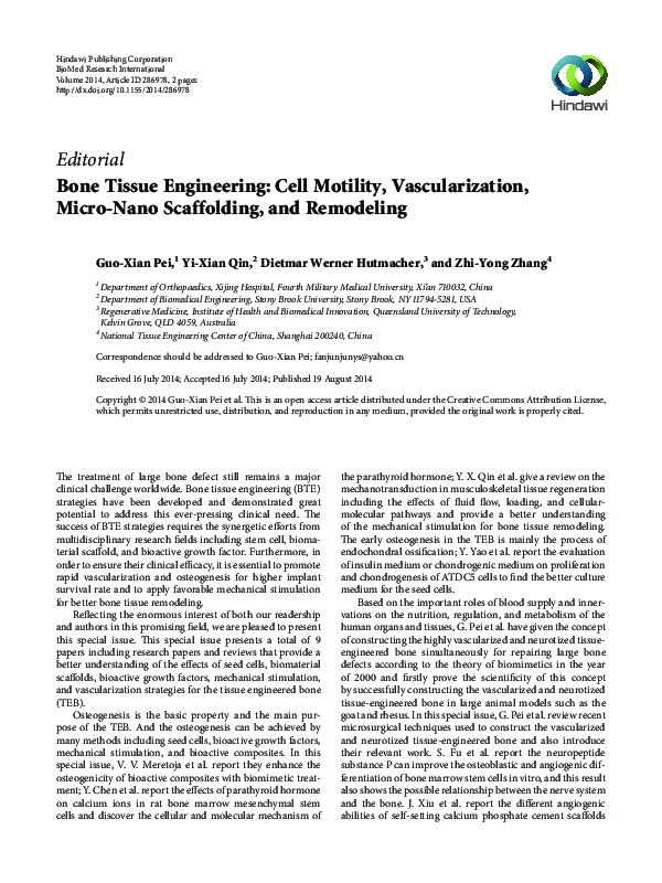 (PDF) Bone Tissue Engineering: Cell Motility, Vascularization, Micro-Nano Scaffolding, and ...