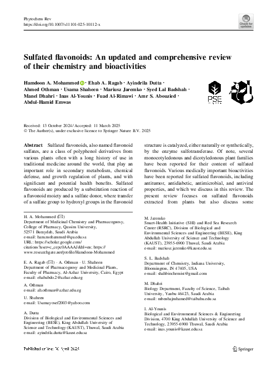 (PDF) Sulfated flavonoids: An updated and comprehensive review of their ...