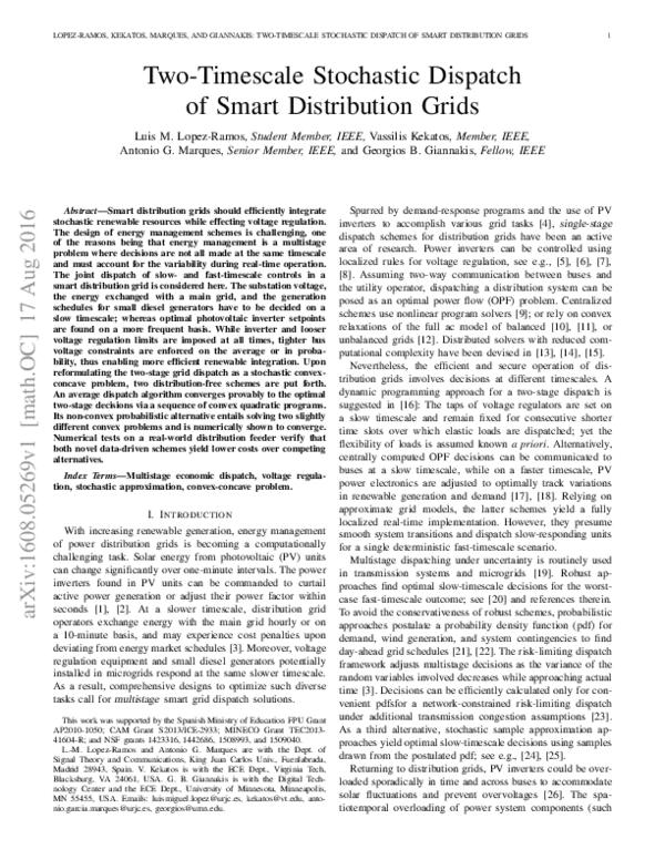 (PDF) Two-Timescale Stochastic Dispatch of Smart Distribution Grids
