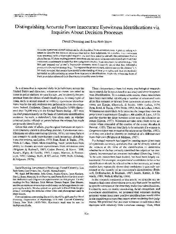 (PDF) Distinguishing accurate from inaccurate eyewitness ...