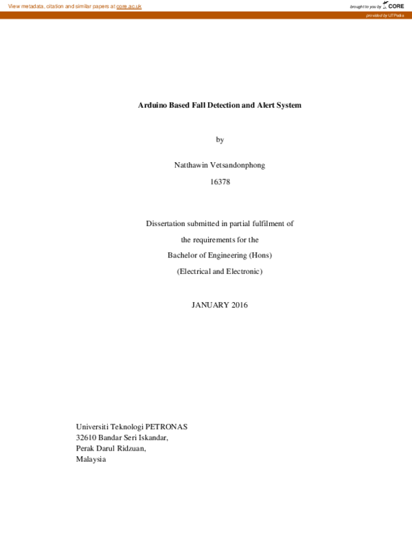 (PDF) Arduino Based Fall Detection and Alert System