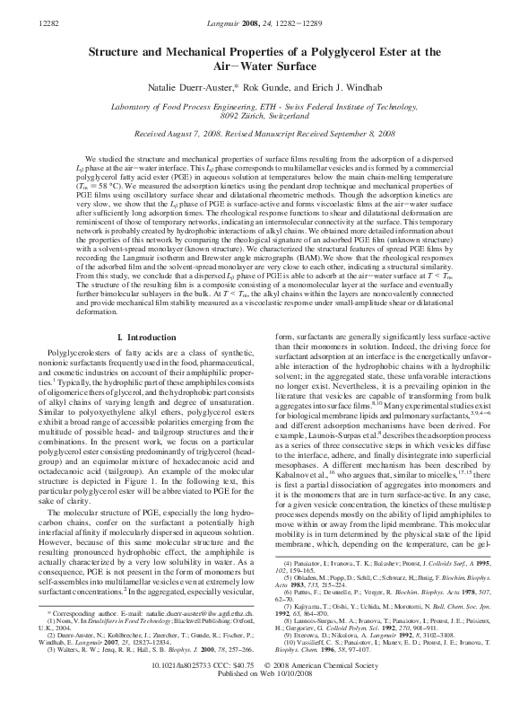(PDF) Structure and Mechanical Properties of a Polyglycerol Ester at ...