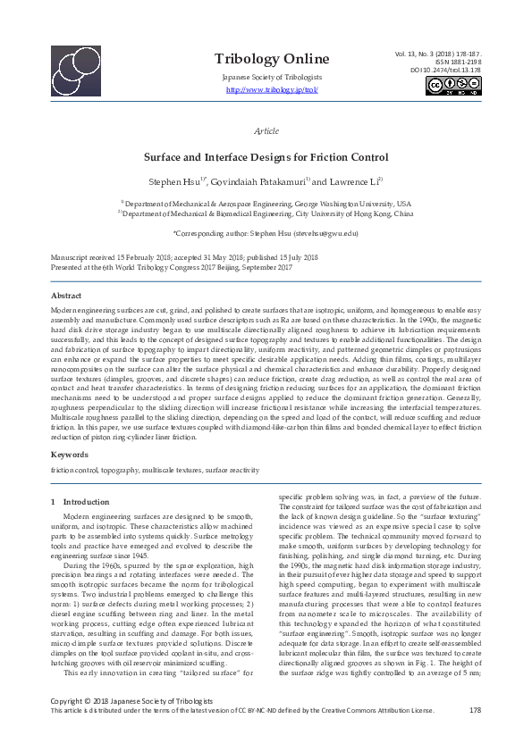 (PDF) Surface and Interface Designs for Friction Control