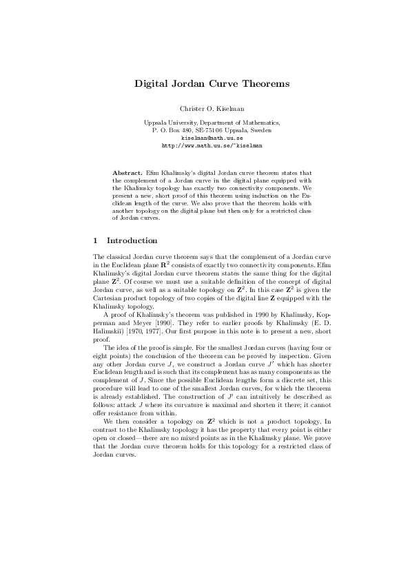 (PDF) Digital Jordan Curve Theorems