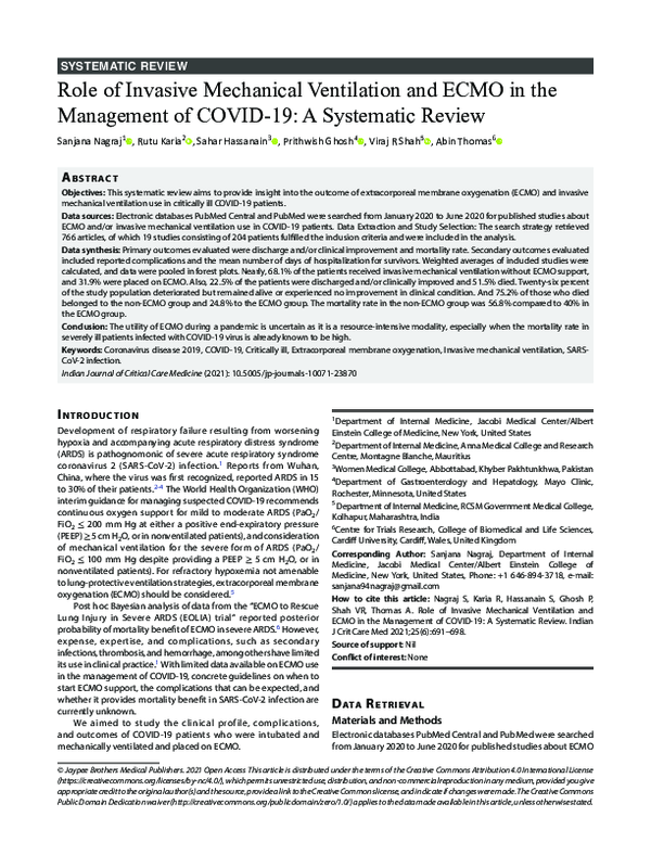 (PDF) Role of Invasive Mechanical Ventilation and ECMO in the ...