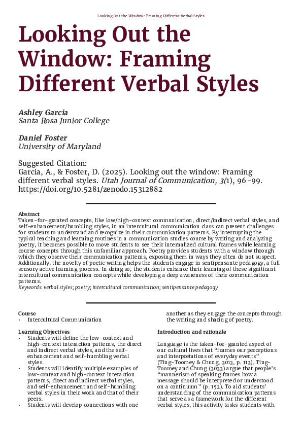 (PDF) Looking Out the Window: Framing Different Verbal Styles