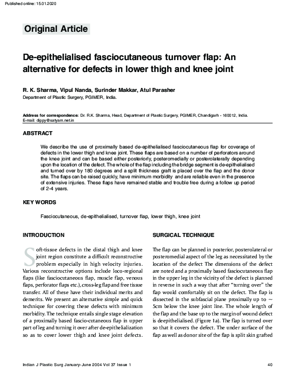 (PDF) De-epithelialised fasciocutaneous turnover flap: An alternative ...