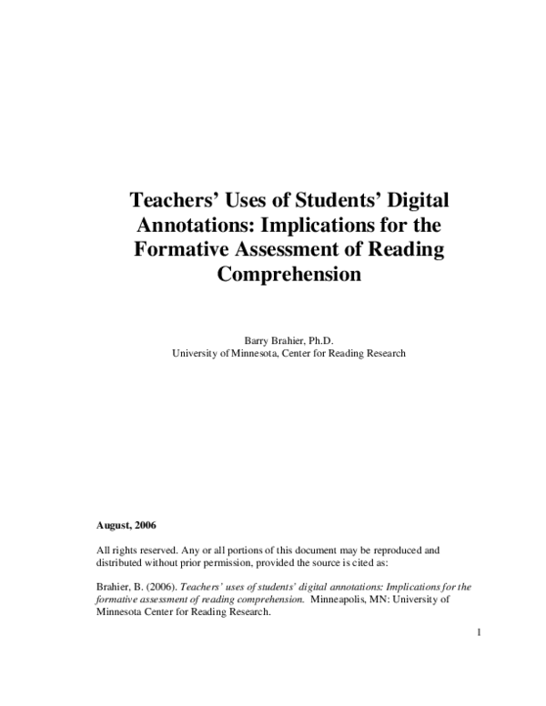 (PDF) Teachers' Uses of Students' Digital Annotations: Implications for ...