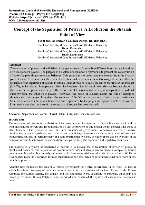 (PDF) Concept of the Separation of Powers: A Look from the Shariah ...