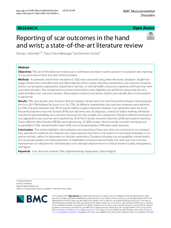 (PDF) Reporting of scar outcomes in the hand and wrist; a state-of-the ...