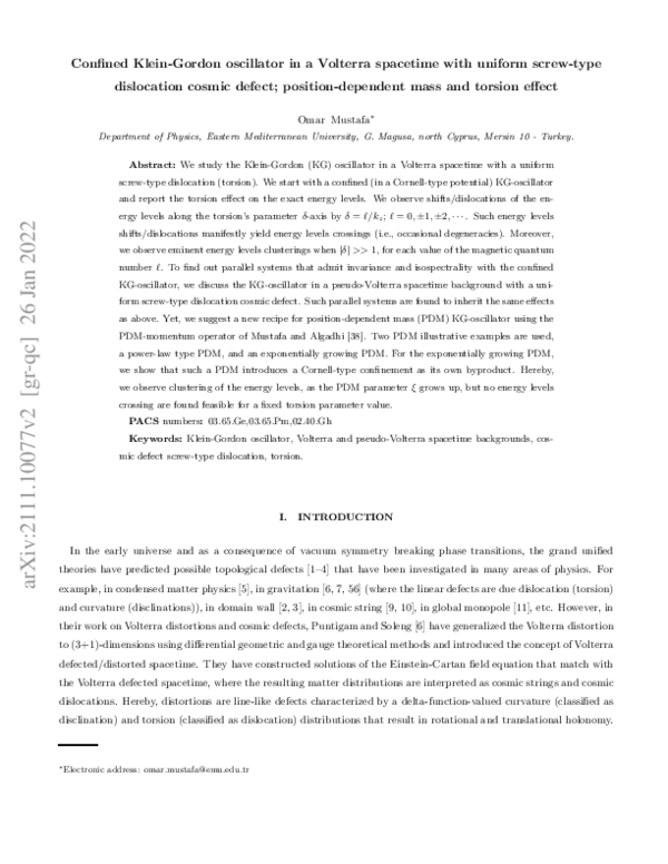 (PDF) Confined Klein-Gordon oscillator in a Volterra spacetime with ...