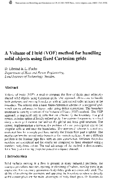 (PDF) A Volume Of Fluid (VOF) Method For Handling Solid Objects Using ...