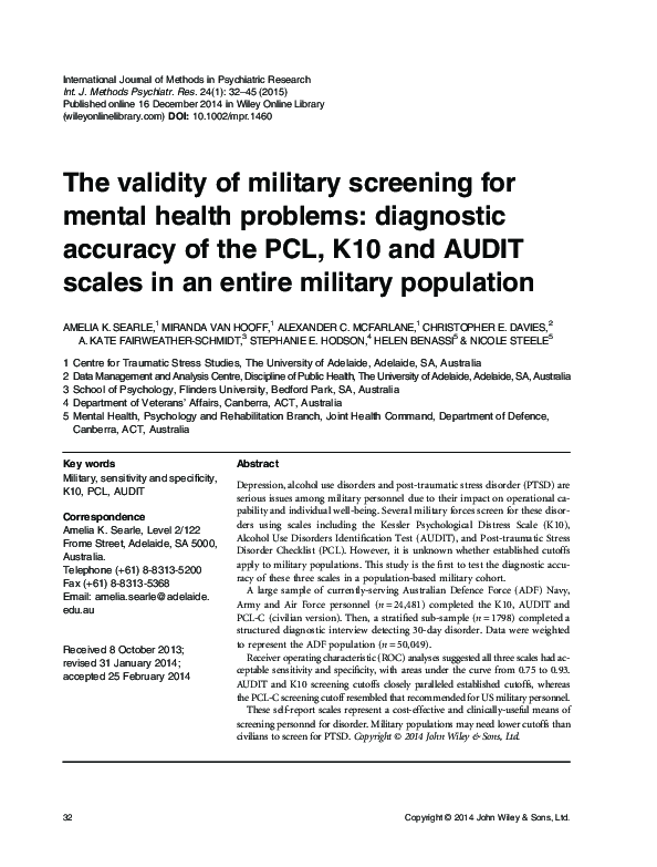 (PDF) The validity of military screening for mental health problems ...