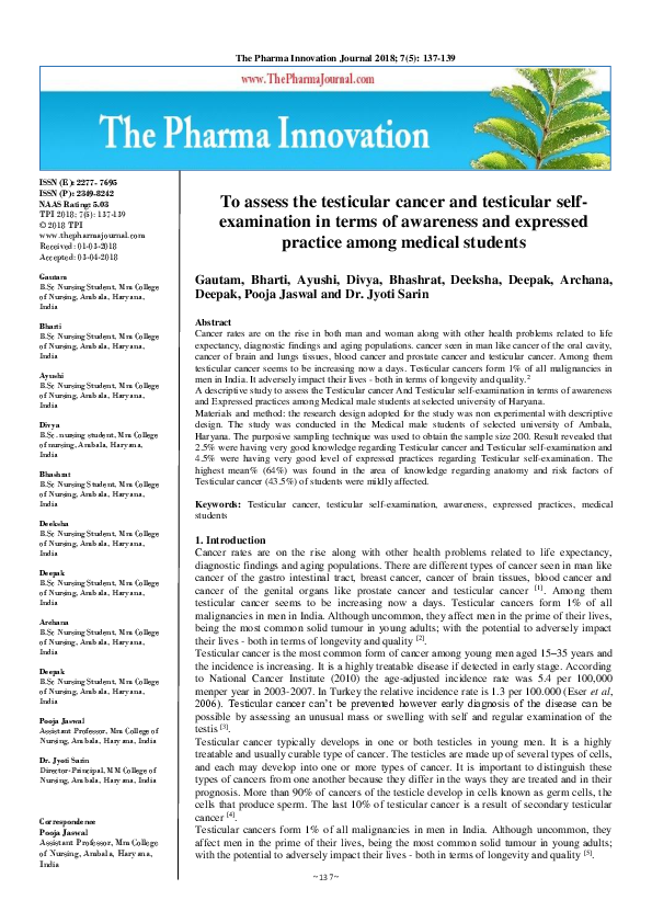 (PDF) To assess the testicular cancer and testicular self-examination ...