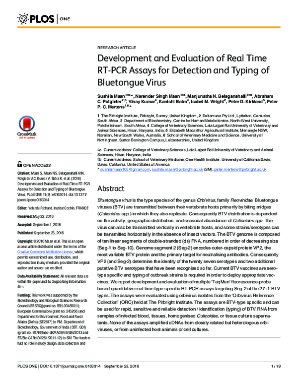 (PDF) Development and Evaluation of Real Time RT-PCR Assays for ...