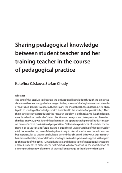 (PDF) Sharing pedagogical knowledge between student teacher and her training teacher in the ...